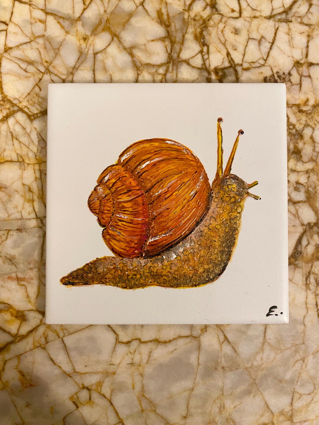 Garden Snail Original Ceramic Tile Painting, Splashback, Wall Art ...