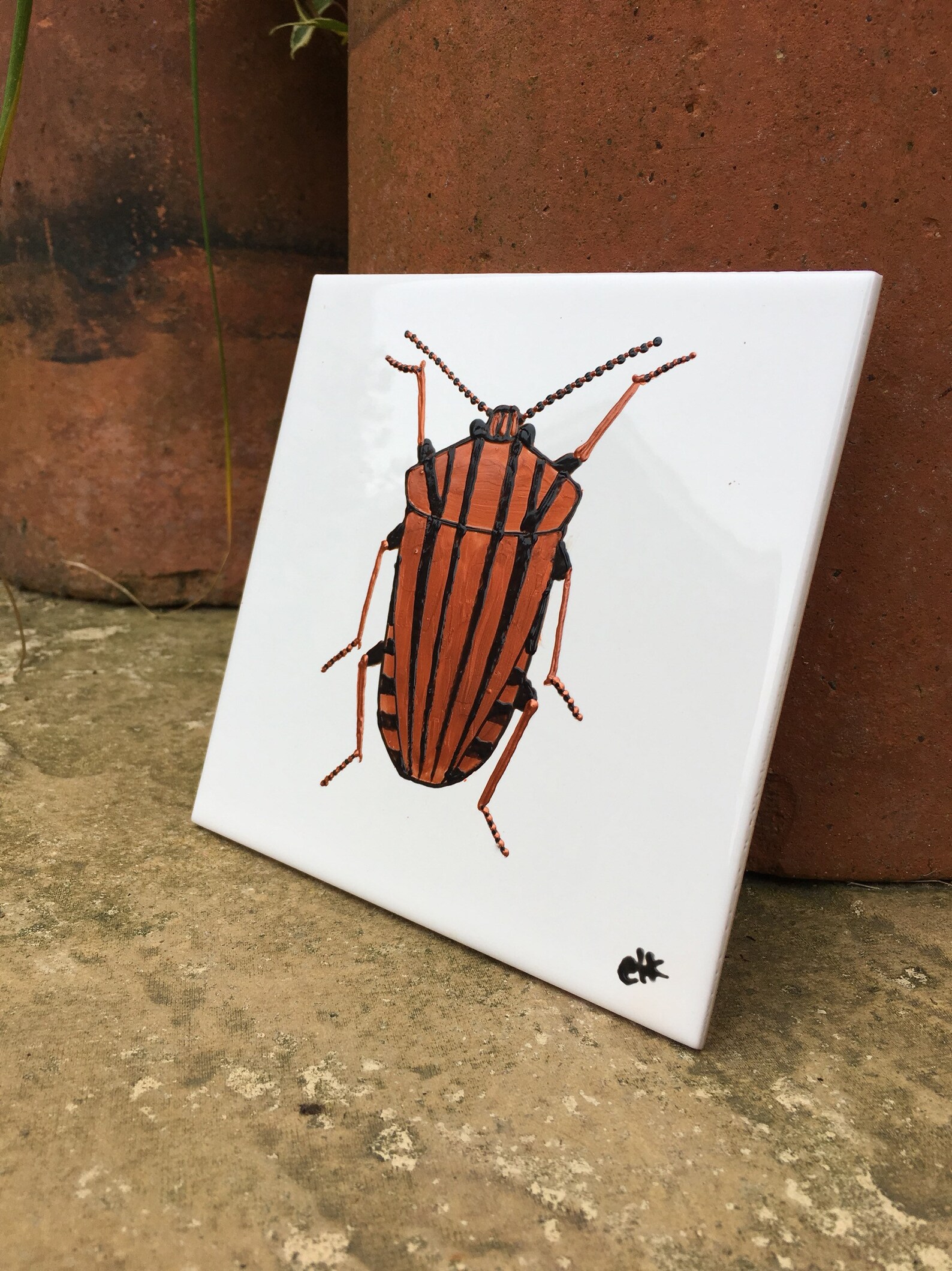 Striped Shield Bug, Original Ceramic Tile Painting, Splashback, Wall ...