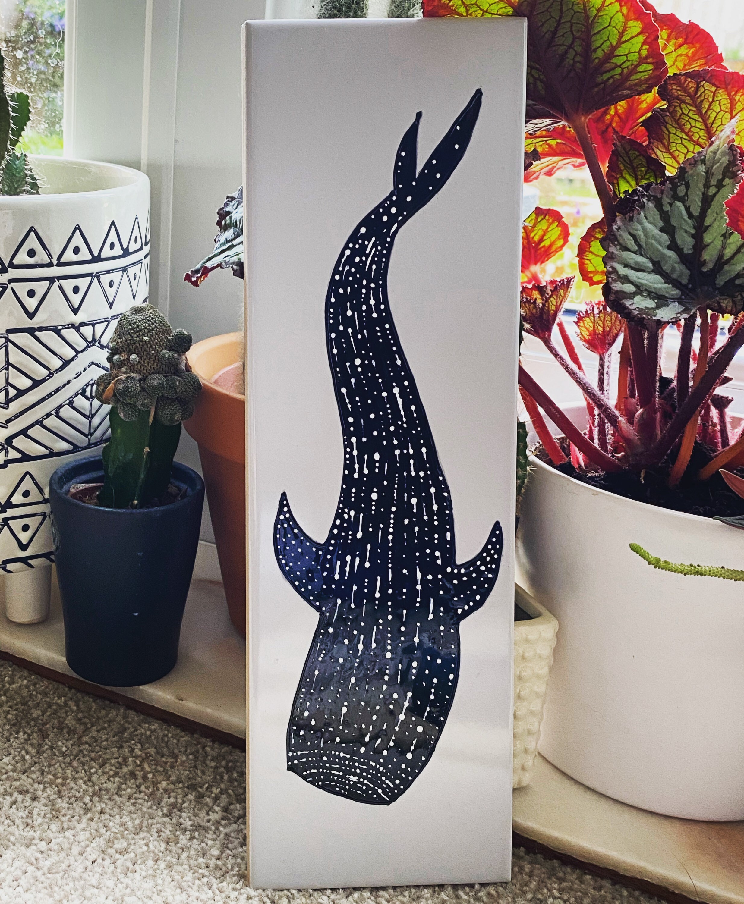 Whale Shark Original Ceramic Tile Painting, Splashback, Wall Art ...