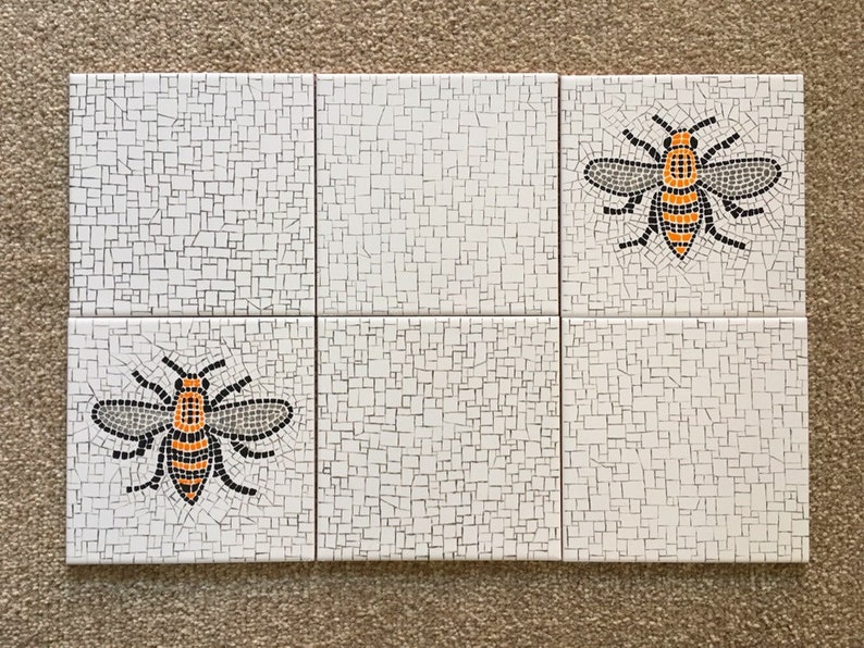 Honey Bee Mosaic, Original Ceramic Tile Painting, Splashback, Wall Art ...