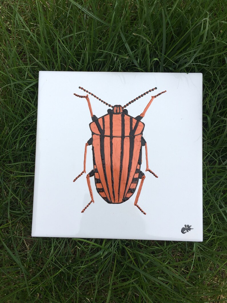 Striped Shield Bug, Original Ceramic Tile Painting, Splashback, Wall ...