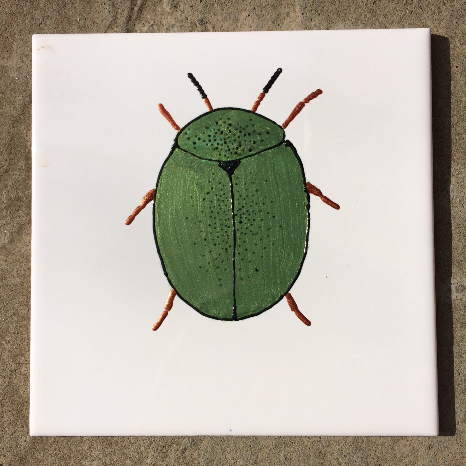 Green Mite, Original Ceramic Tile Painting, Splashback, Wall Art ...
