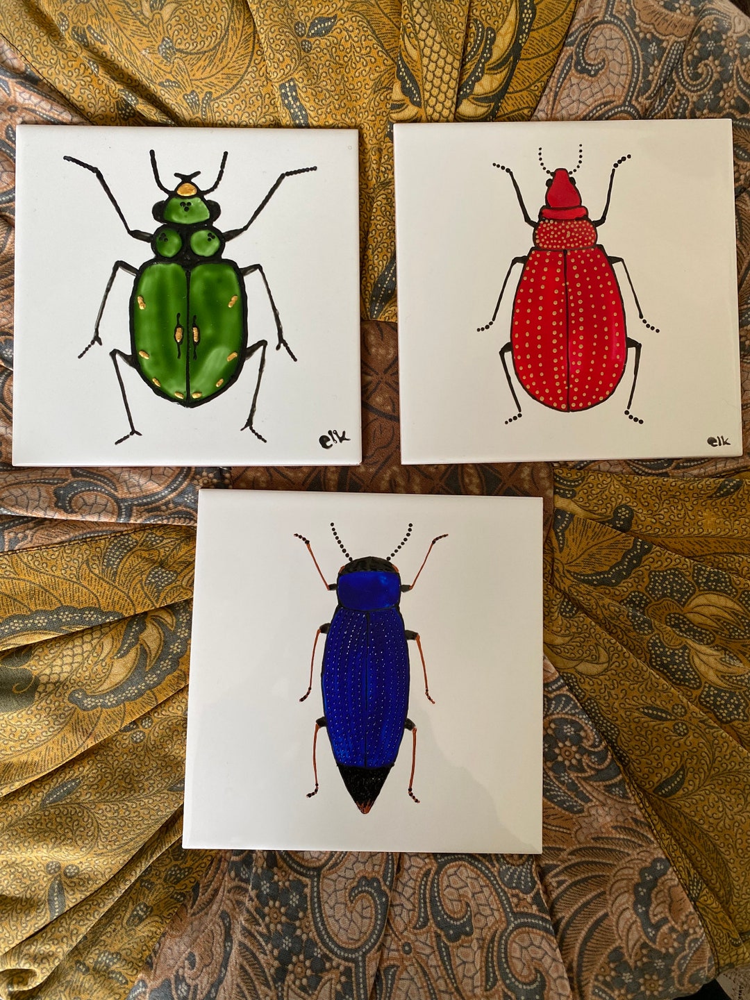 Beetles Collection Original Ceramic Tile Painting, Splashback, Wall Art ...
