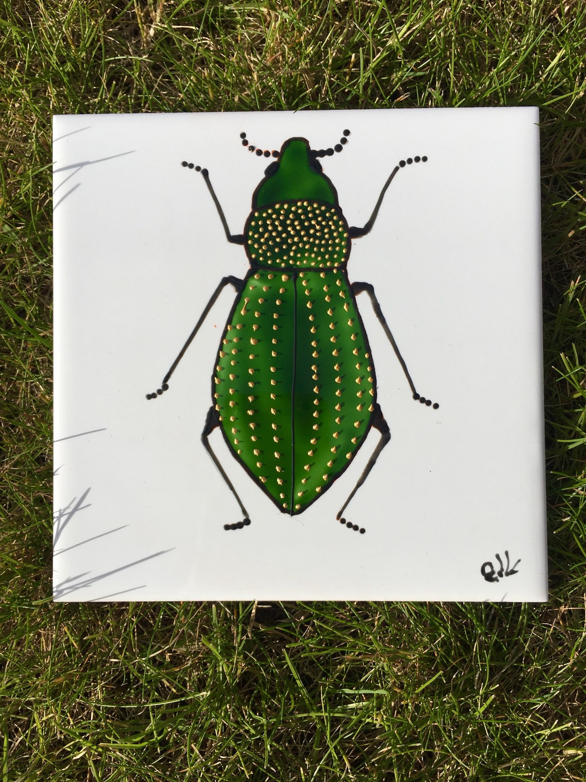 Green Weevil original ceramic tile painting splashback wall | Etsy