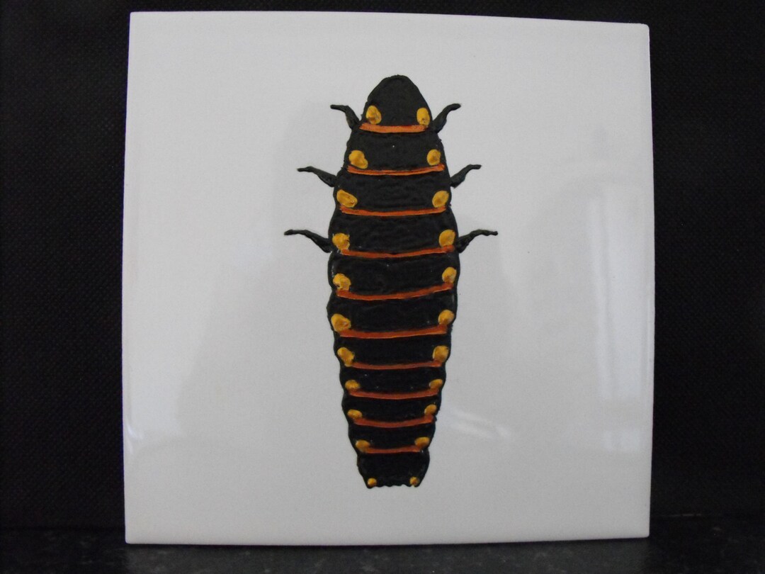 Glow Worm Larva Original Ceramic Tile Painting, Splashback, Wall Art ...