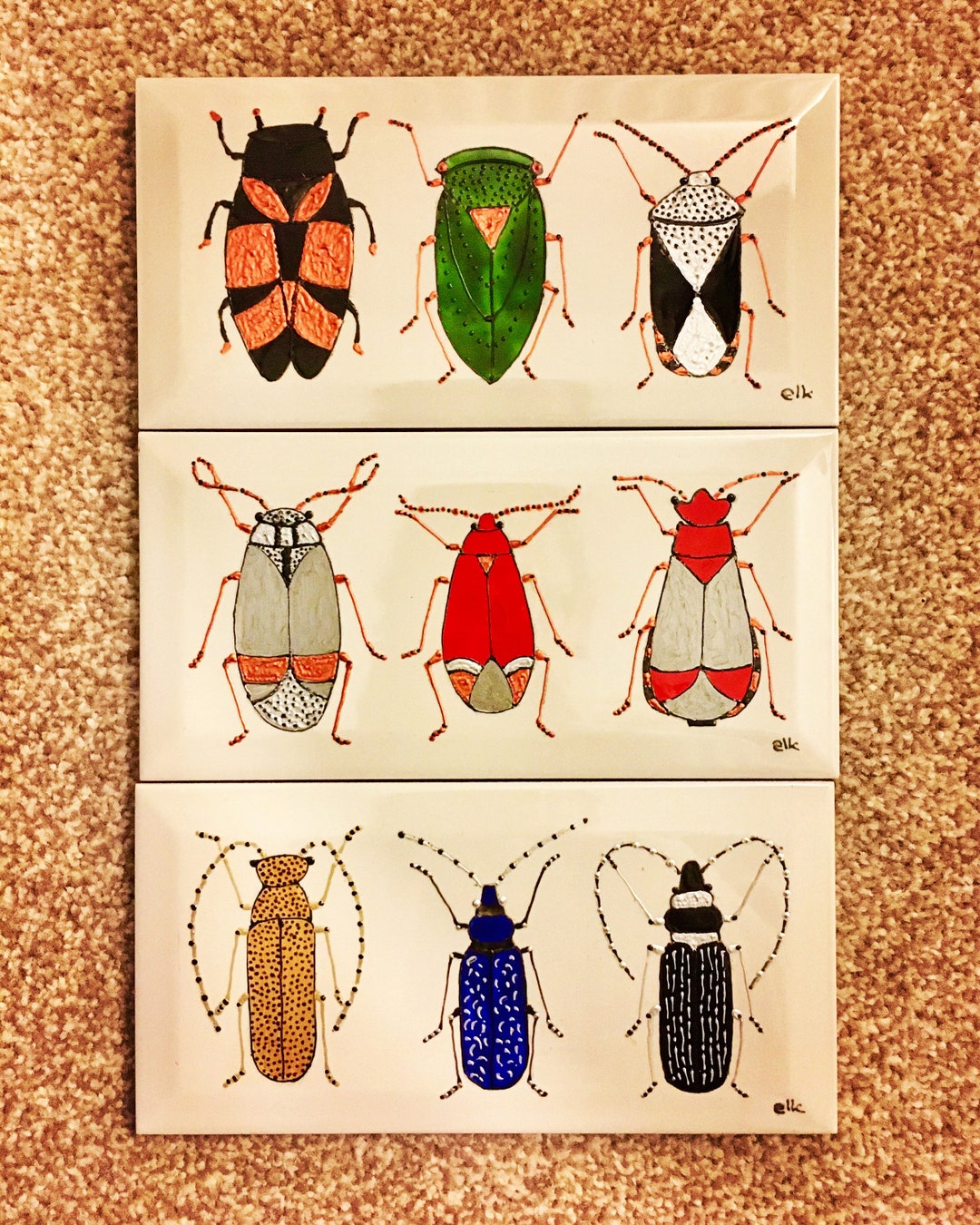 Triple Insect, Original Ceramic Tile Painting, Splashback, Wall Art - Etsy