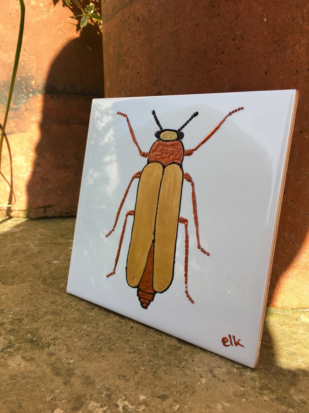 Glow Worm Beetle Original Ceramic Tile Painting, Splashback, Wall Art ...