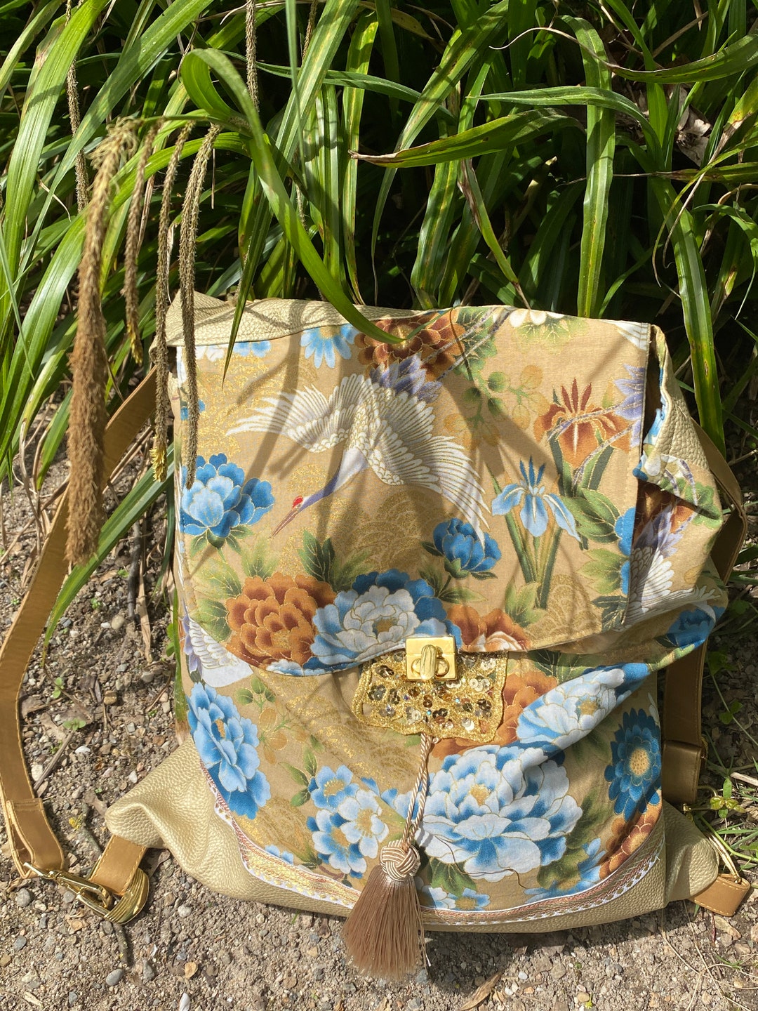 Backpack Bag Backpack Japanese Fabric Cranes Backpack Bag - Etsy