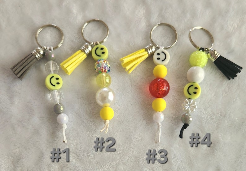 Handmade Beaded Smiley Face Keychain With Tassel - Etsy