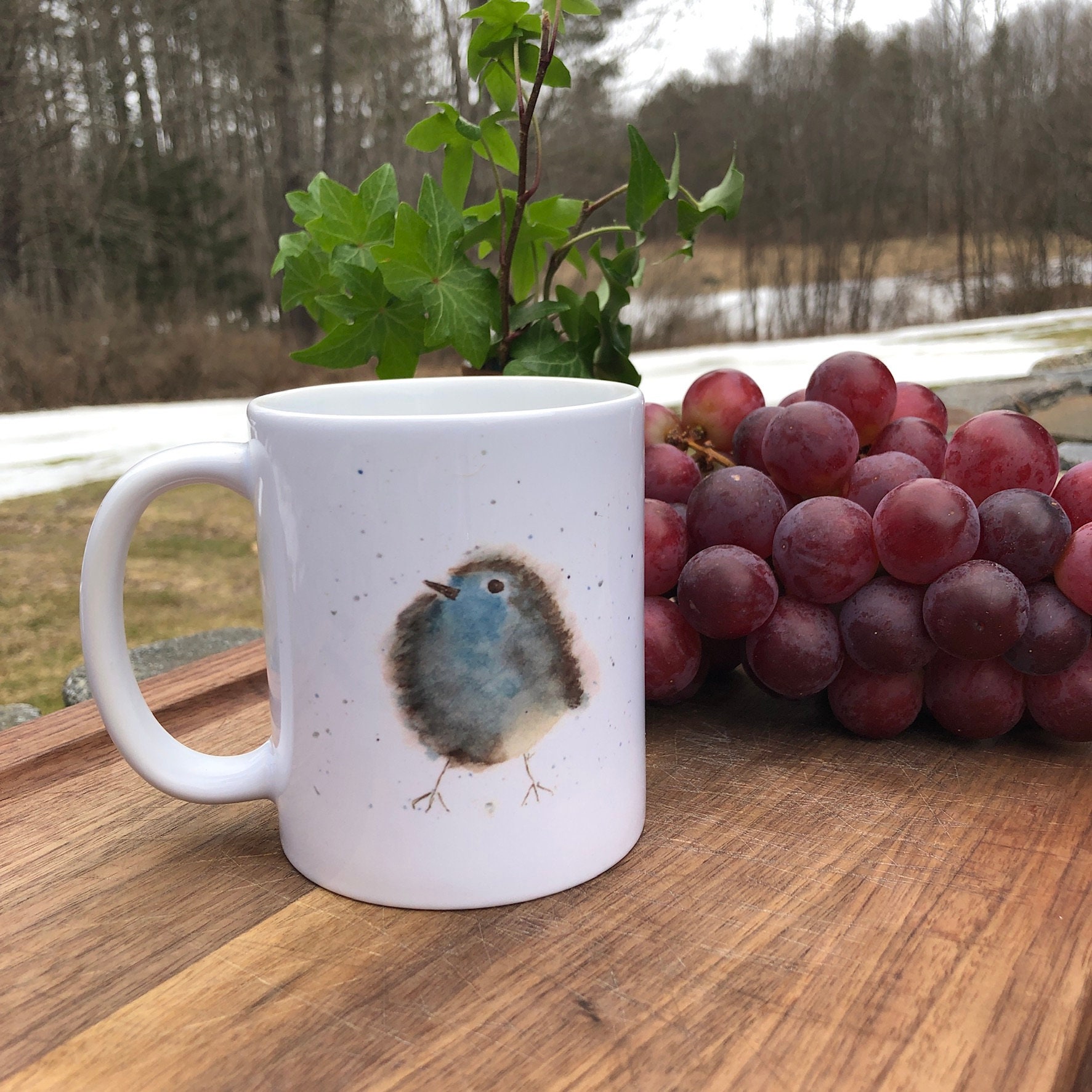 Blue Bird Mug Whimsical Blue Bird Watercolor - Etsy