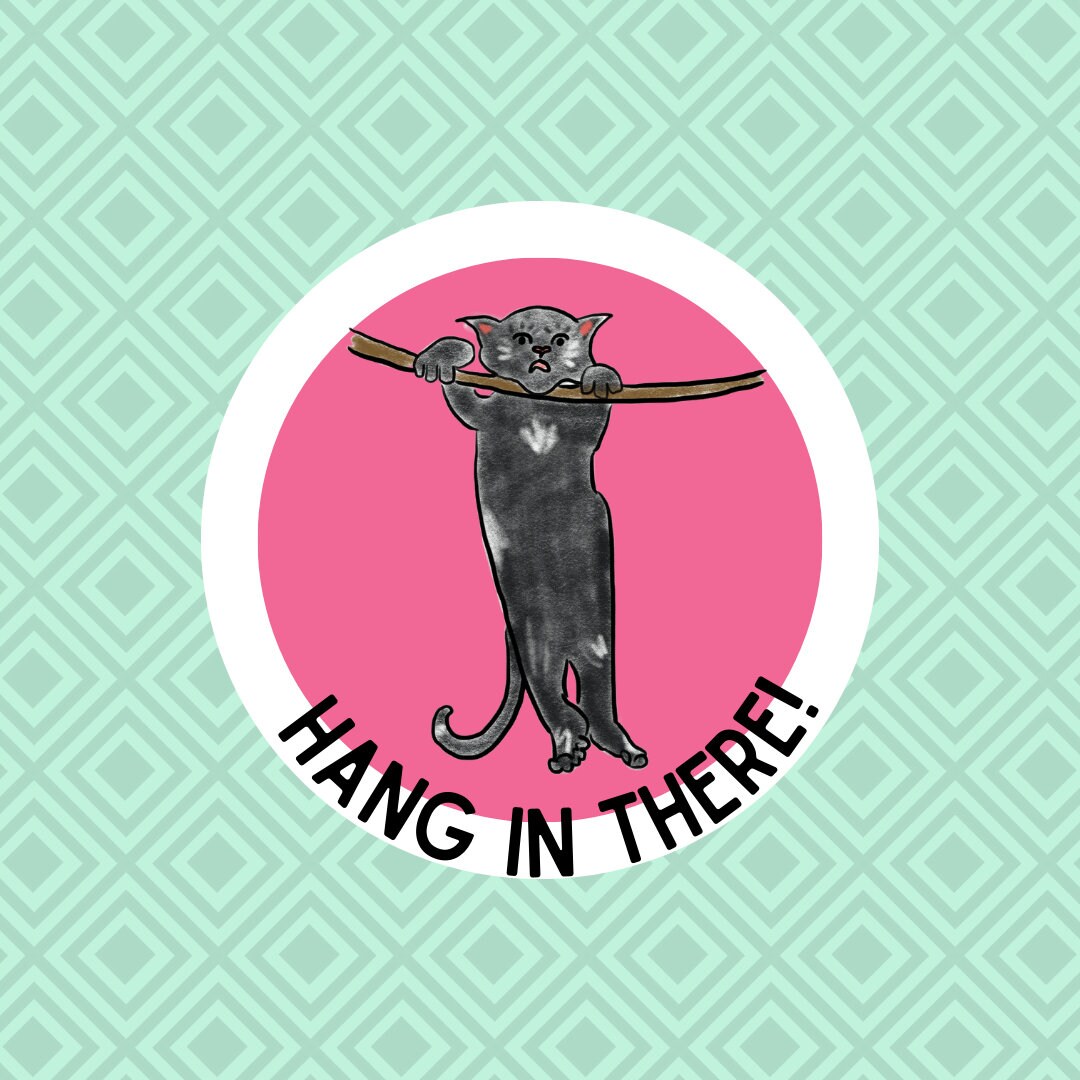 Hang in There Cat Kitty Kitten Holographic Sticker Laptop Water Bottle ...