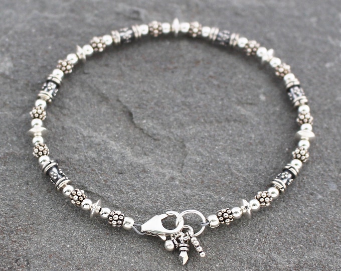 Bali and Turkish Sterling Silver Beaded Bracelet With Charms, Eclectic ...