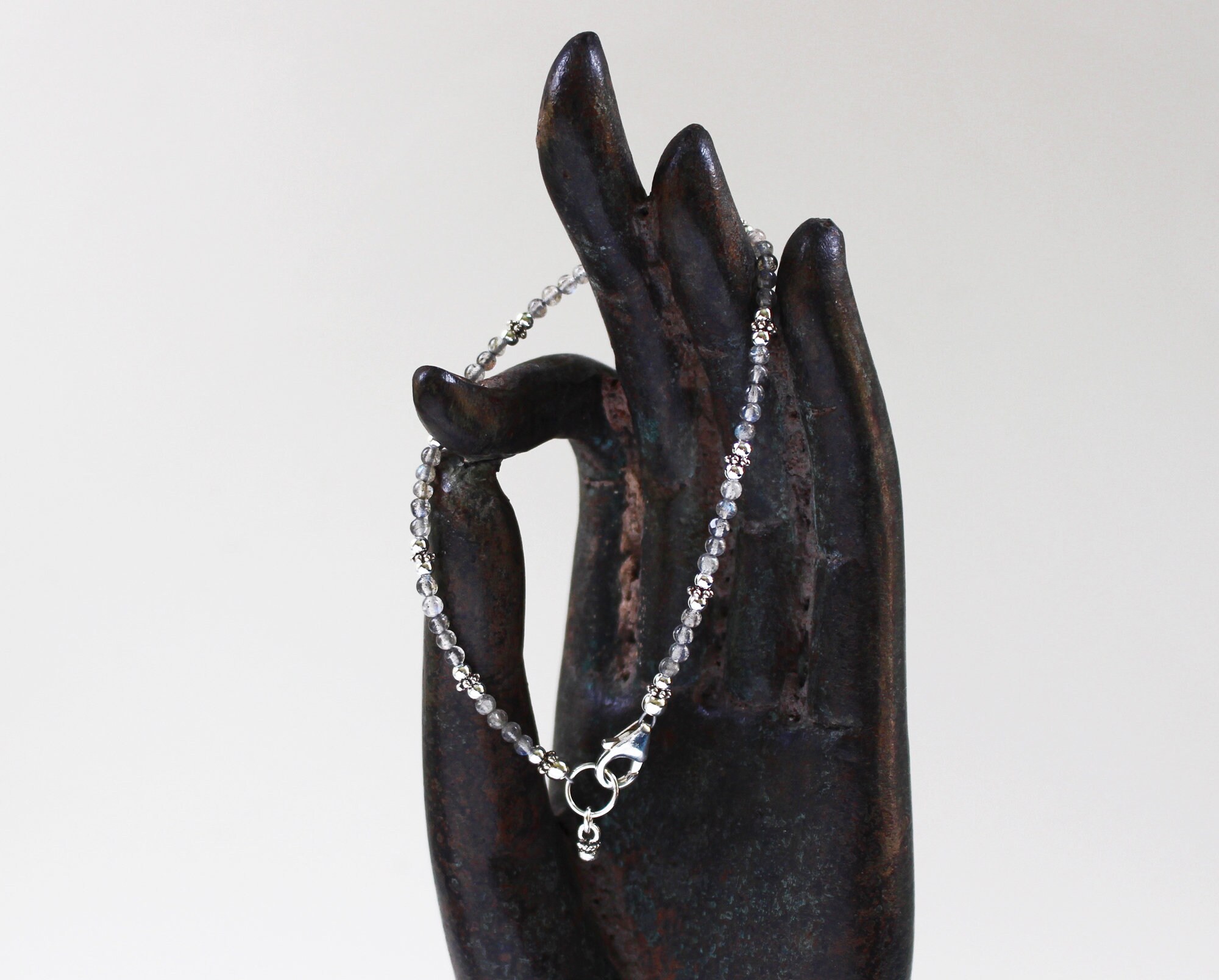 Labradorite Beaded Bracelet with Sterling Silver Skinny | Etsy