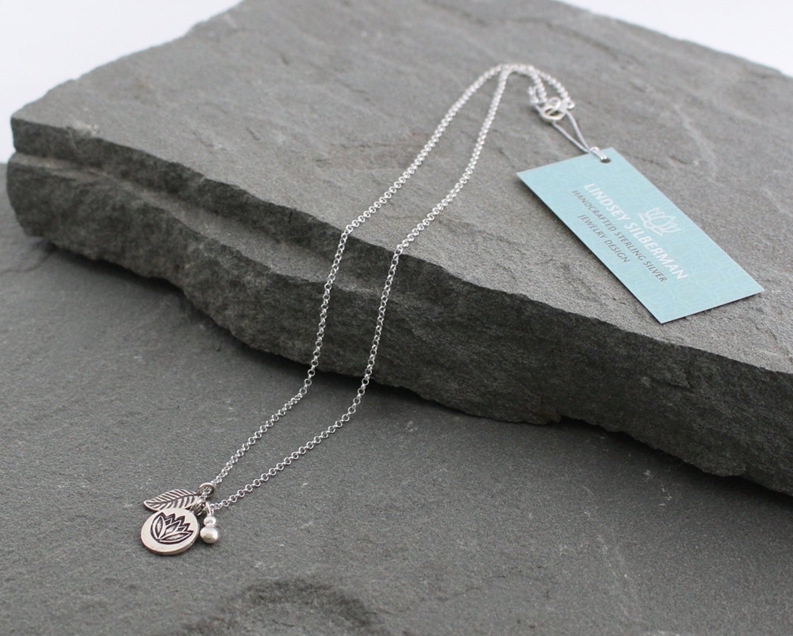 Sterling Silver Lotus Flower Necklace Lotus Flower and Leaf | Etsy