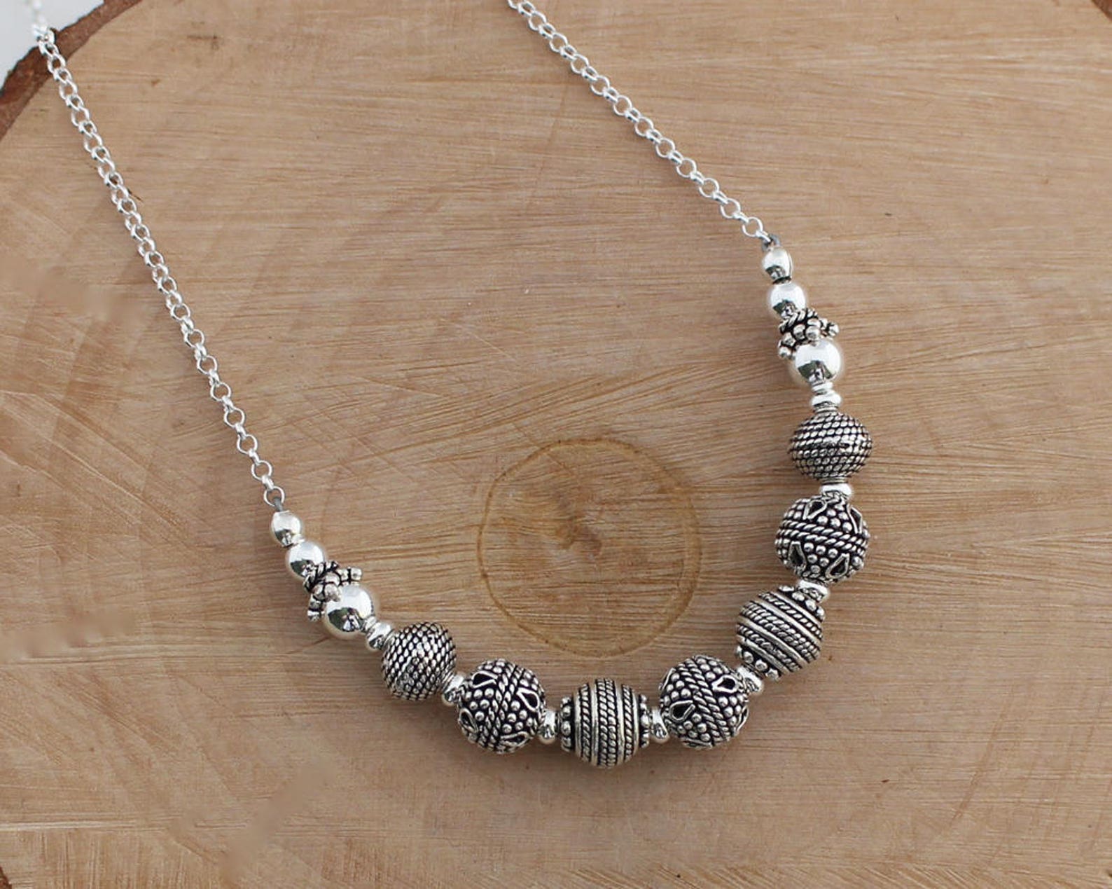 Sterling Silver Beaded Bali Necklace Bali Jewelry Bali | Etsy