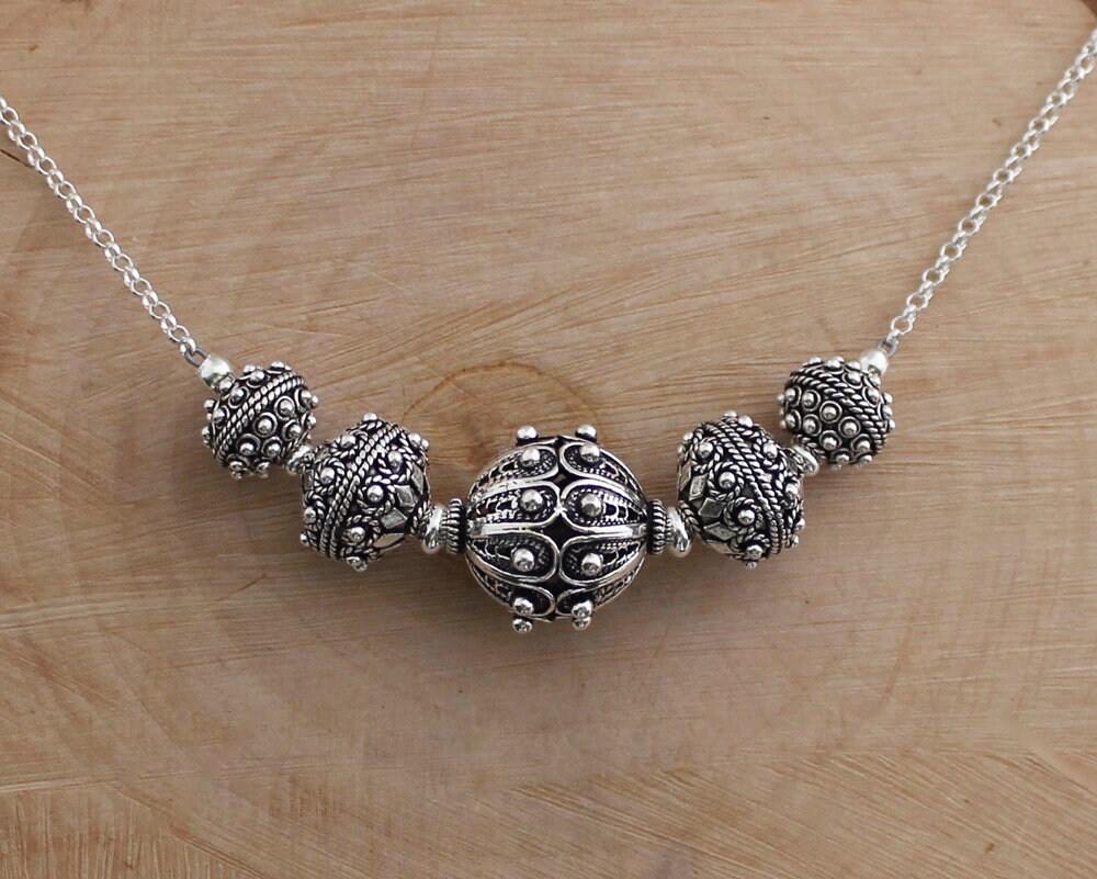 Turkish Sterling Silver Bead Necklace on Chain, Turkish Silver Filigree ...