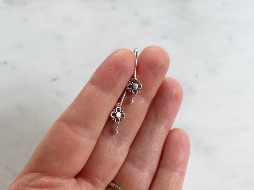 Extra Small Sterling Silver Flower Earrings on Lever Backs, Petite ...