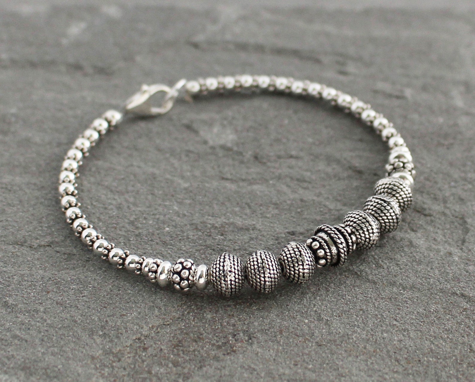 Sterling Silver Beaded Bracelet, Turkish Silver Bracelet, Oxidized ...