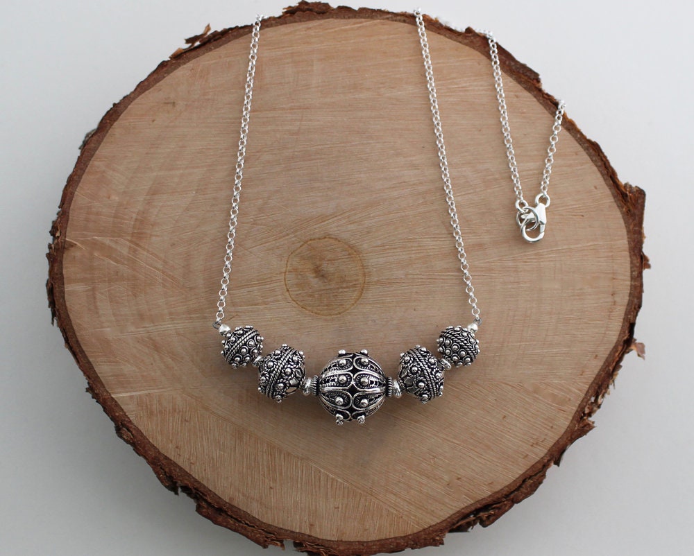 Turkish Sterling Silver Bead Necklace on Chain Turkish Silver - Etsy