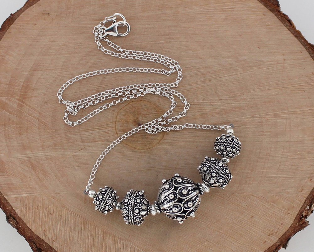 Turkish Sterling Silver Bead Necklace on Chain Turkish Silver - Etsy
