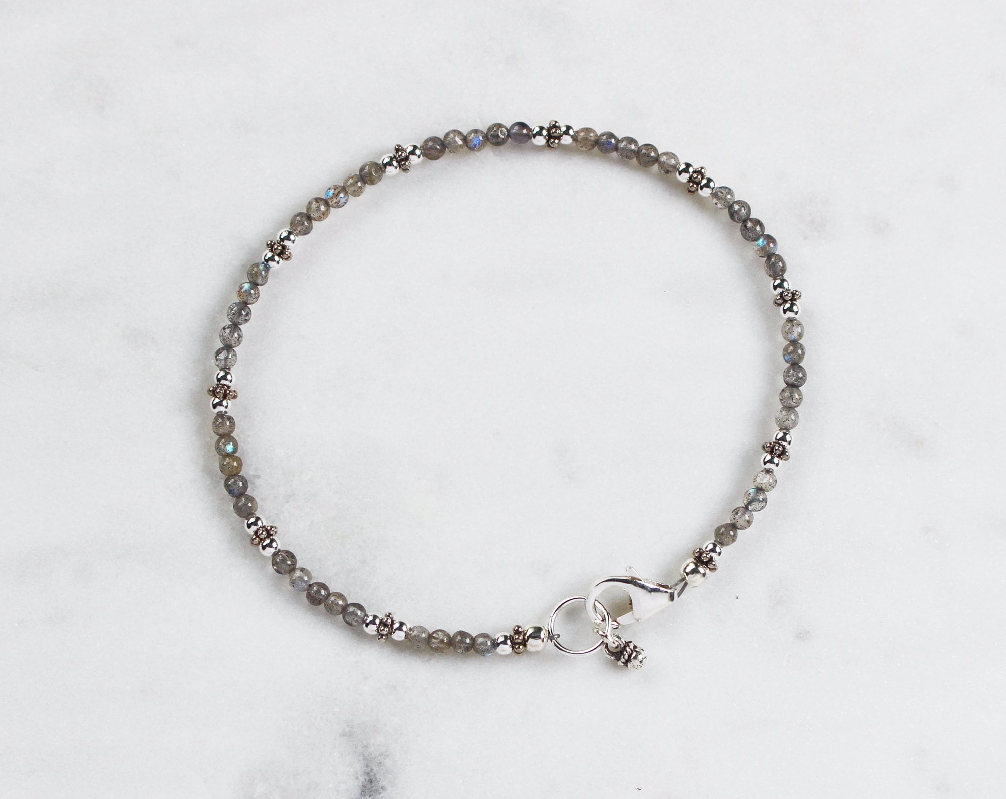 Labradorite Beaded Bracelet with Sterling Silver Skinny | Etsy