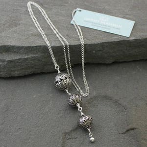 Long Sterling Silver Turkish Filigree Pendant Necklace, Oxidized ...
