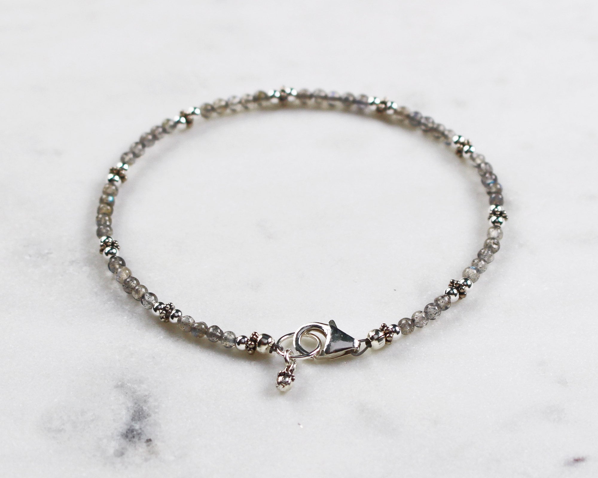 Labradorite Beaded Bracelet with Sterling Silver Skinny | Etsy