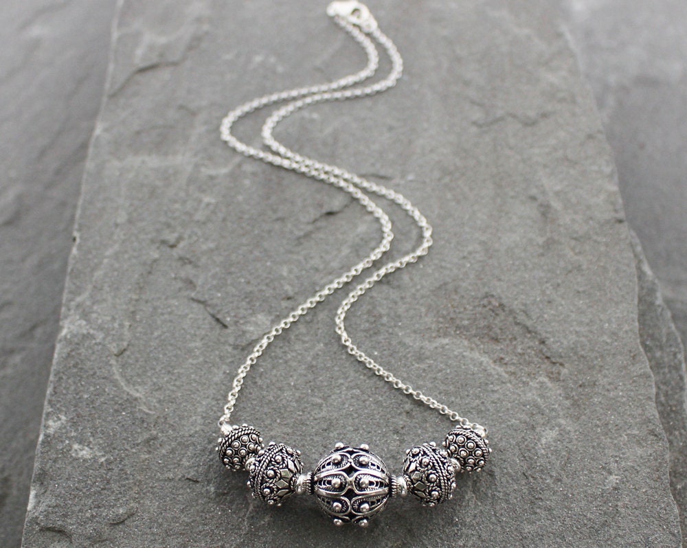 Turkish Sterling Silver Bead Necklace on Chain, Turkish Silver Filigree ...