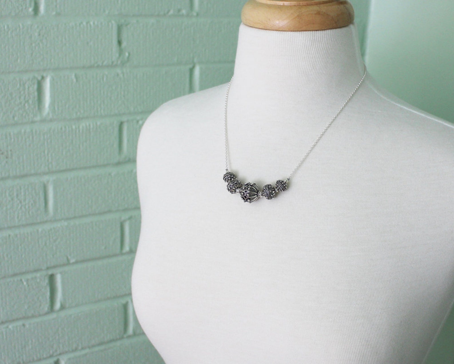 Turkish Sterling Silver Bead Necklace on Chain Turkish Silver - Etsy