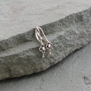 Extra Small Sterling Silver Flower Earrings on Lever Backs, Petite ...
