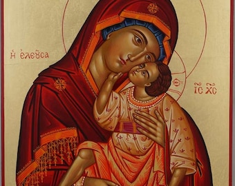 Sweet Kissing of Virgin Mary Hand Painted Byzantine Icon - Etsy