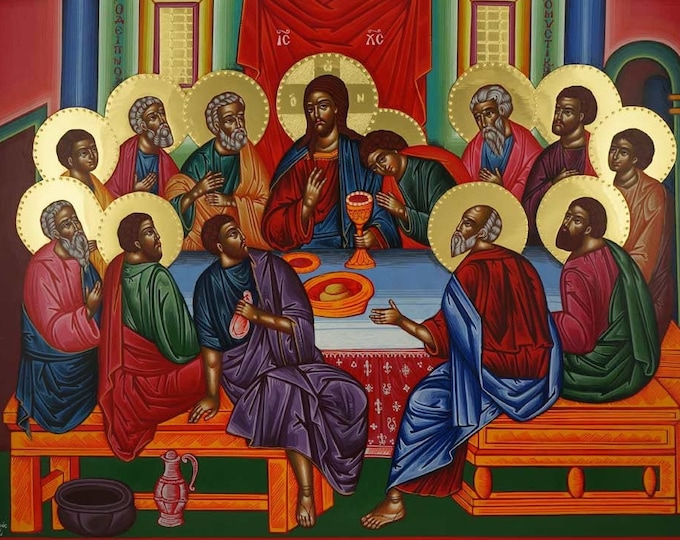Last Supper Hand-painted Greek Orthodox Icon, Large Mystical Supper ...