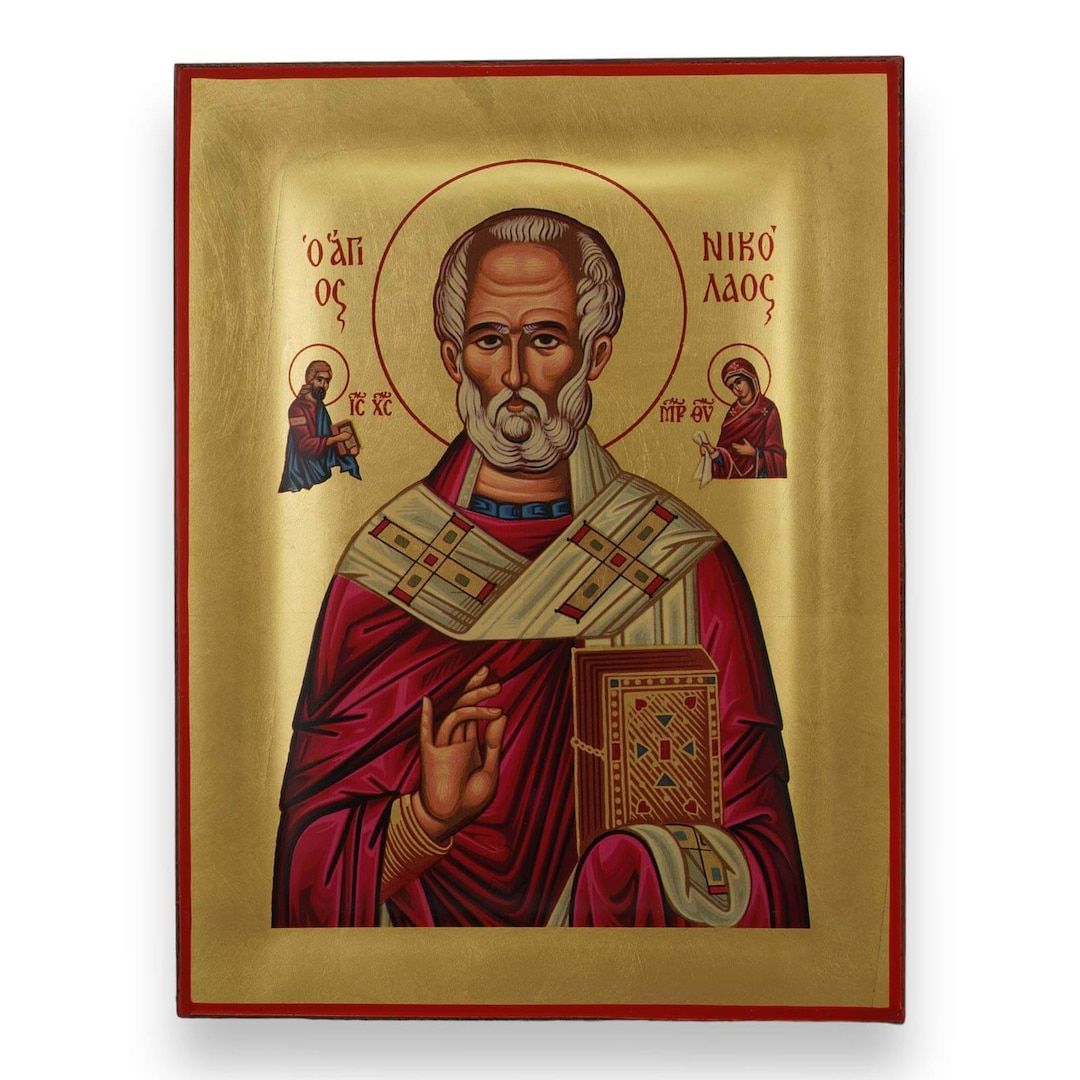 Nicholas of Myra Icon - Raised Border Greek Orthodox Icon | Handmade on ...