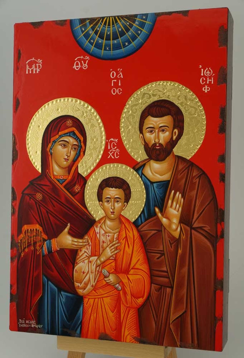 Holy Family Byzantine Icon, Theotokos St Joseph Hand-painted Orthodox ...