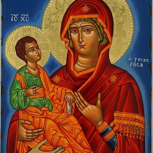 Panagia Tricherousa Icon, Virgin Mary With Three Hands Hand-painted ...