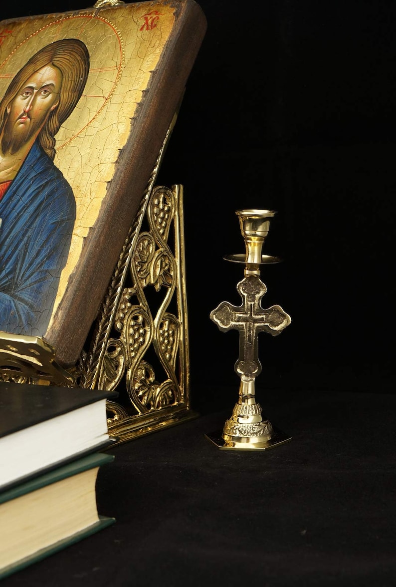Cross Design Brass Candlestick Orthodox Candle Holder | Etsy