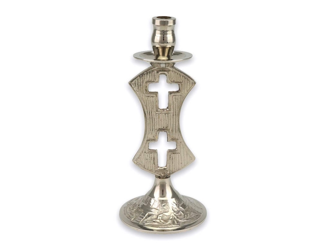 Double Cross Design Candlestick Silver Christian Candle - Etsy
