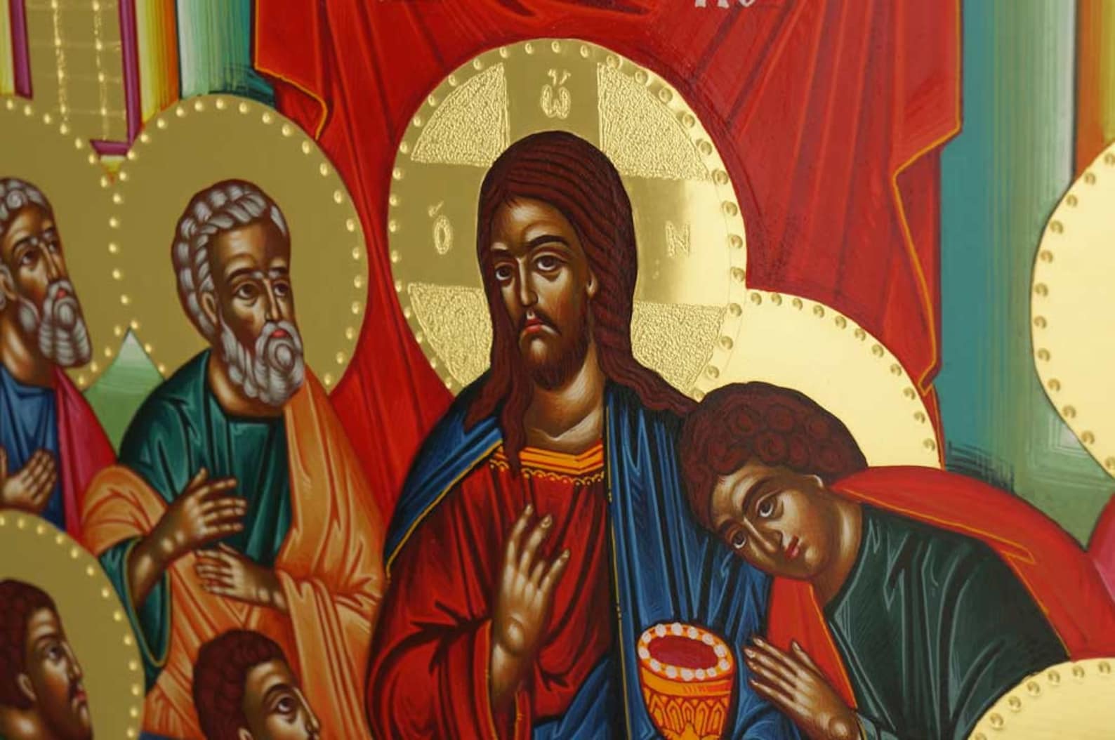 Hand-painted Last Supper Icon: Greek Orthodox Byzantine Art, 24K Gold ...