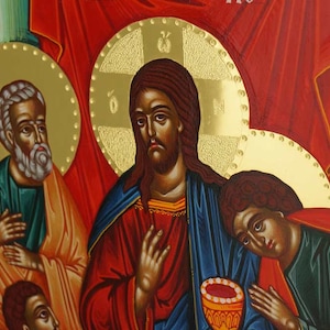 Hand-painted Last Supper Icon: Greek Orthodox Byzantine Art, 24K Gold ...