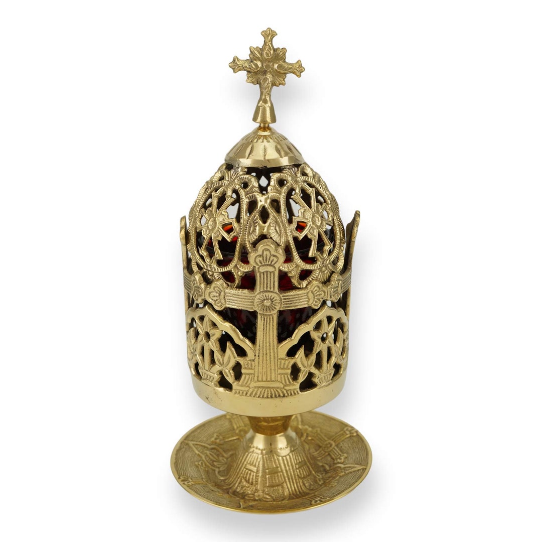 Brass Standing Vigil Lamp Orthodox Oil Lamp Floating Wick Candles - Etsy