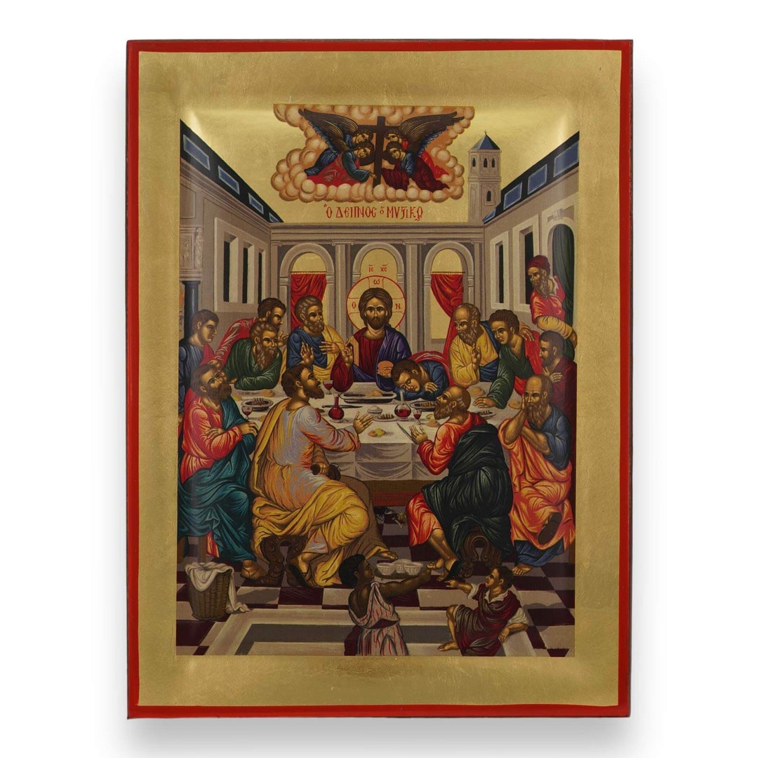 Mystical Supper Icon - Raised Border Greek Orthodox Icon | Handmade on ...