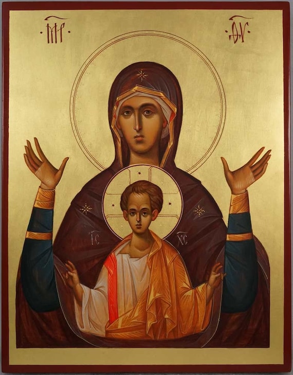 Our Lady of the Sign Hand-painted Icon Byzantine Orthodox Icon | Etsy