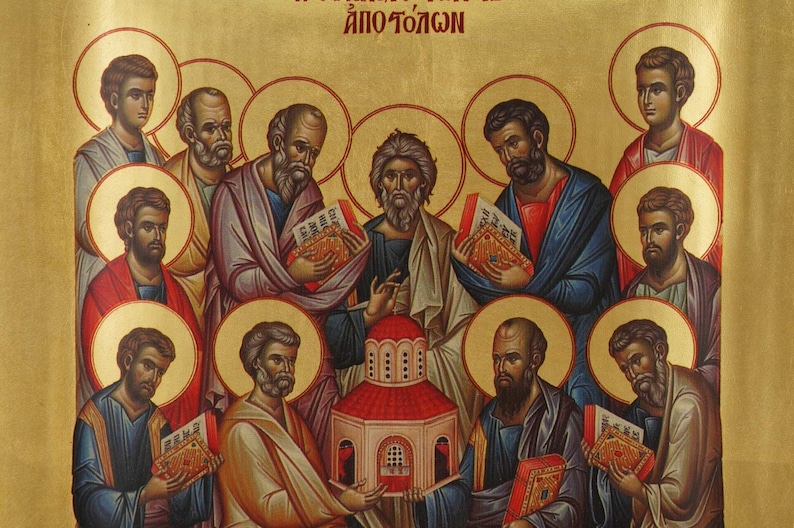 Synaxis of the Apostles Icon - Raised Border Christian Orthodox Icon ...