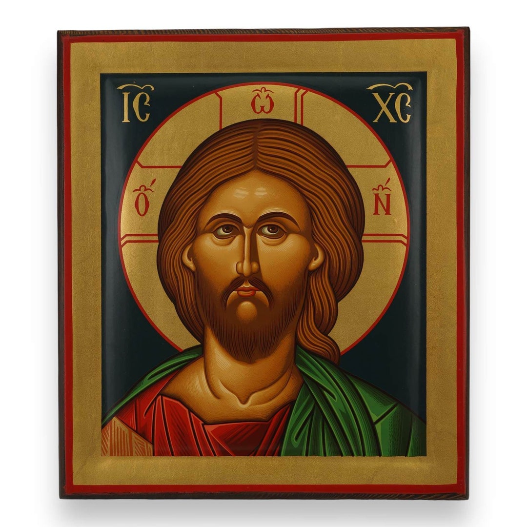 Jesus Christ Icon Raised Border Greek Orthodox Icon Handmade on Solid Natural Wood - Etsy