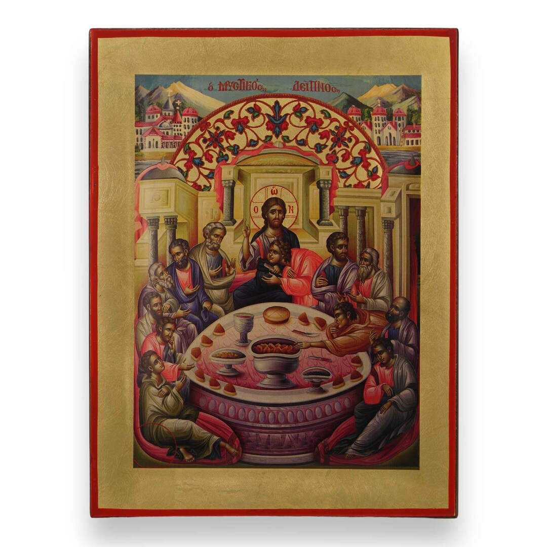 Mystical Supper Icon - Raised Border Greek Orthodox Icon | Handmade on ...
