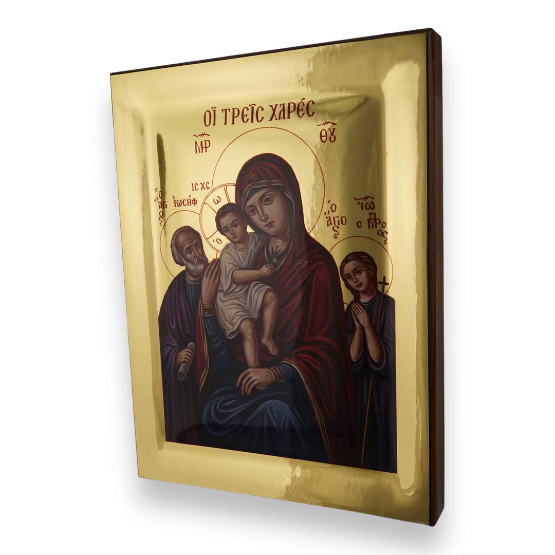 Virgin Mary the Three Joys Icon - Gold Mirror Effect Raised Border ...