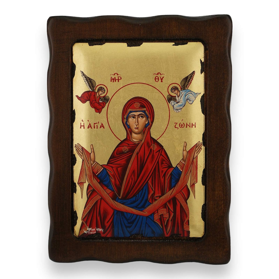 Virgin Mary Holy Belt Icon - Greek Orthodox Byzantine Art | Handmade on ...