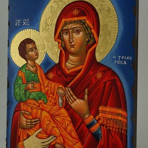 Panagia Tricherousa Icon, Virgin Mary With Three Hands Hand-painted ...
