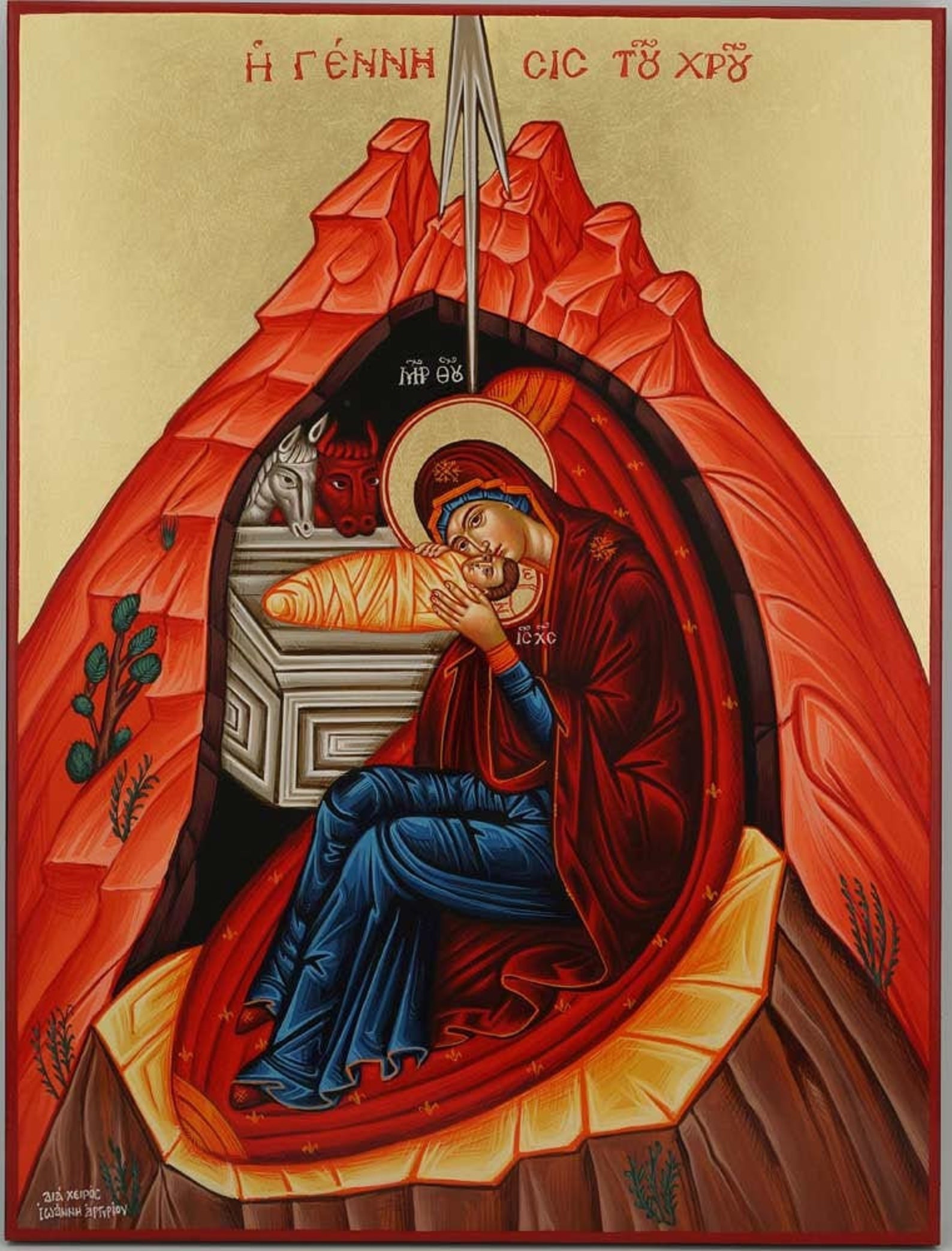 Nativity of Christ Hand-painted Byzantine Greek Orthodox Icon on Wood ...