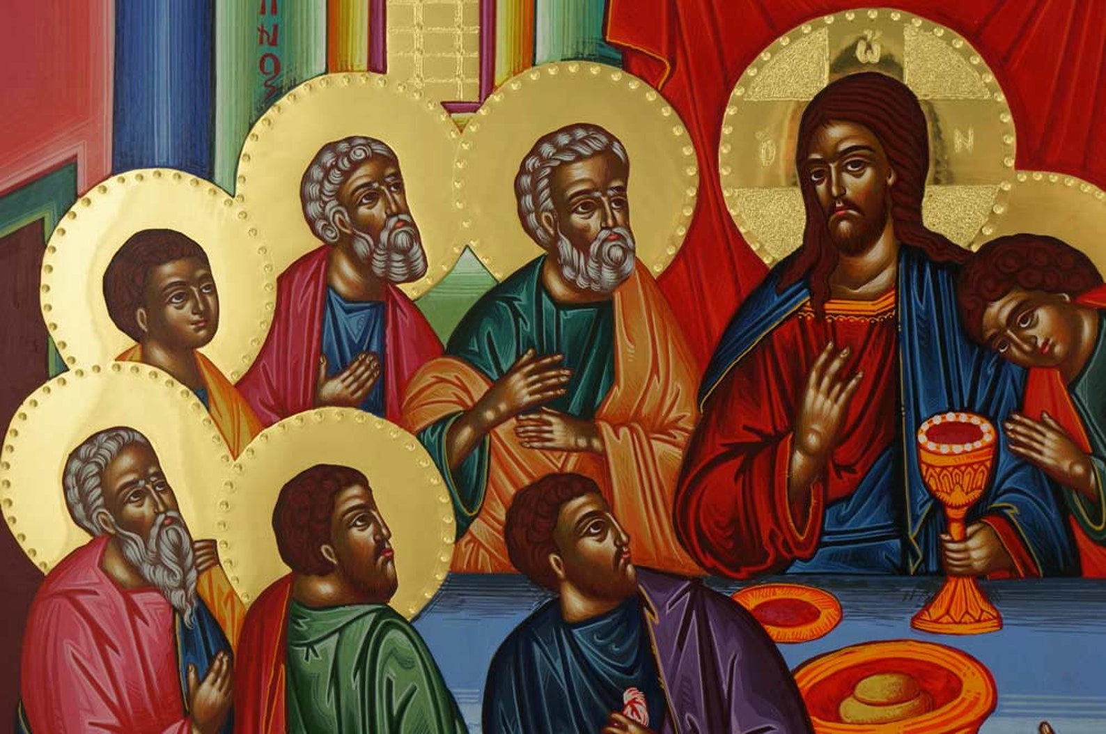 Hand-painted Last Supper Icon: Greek Orthodox Byzantine Art, 24K Gold ...
